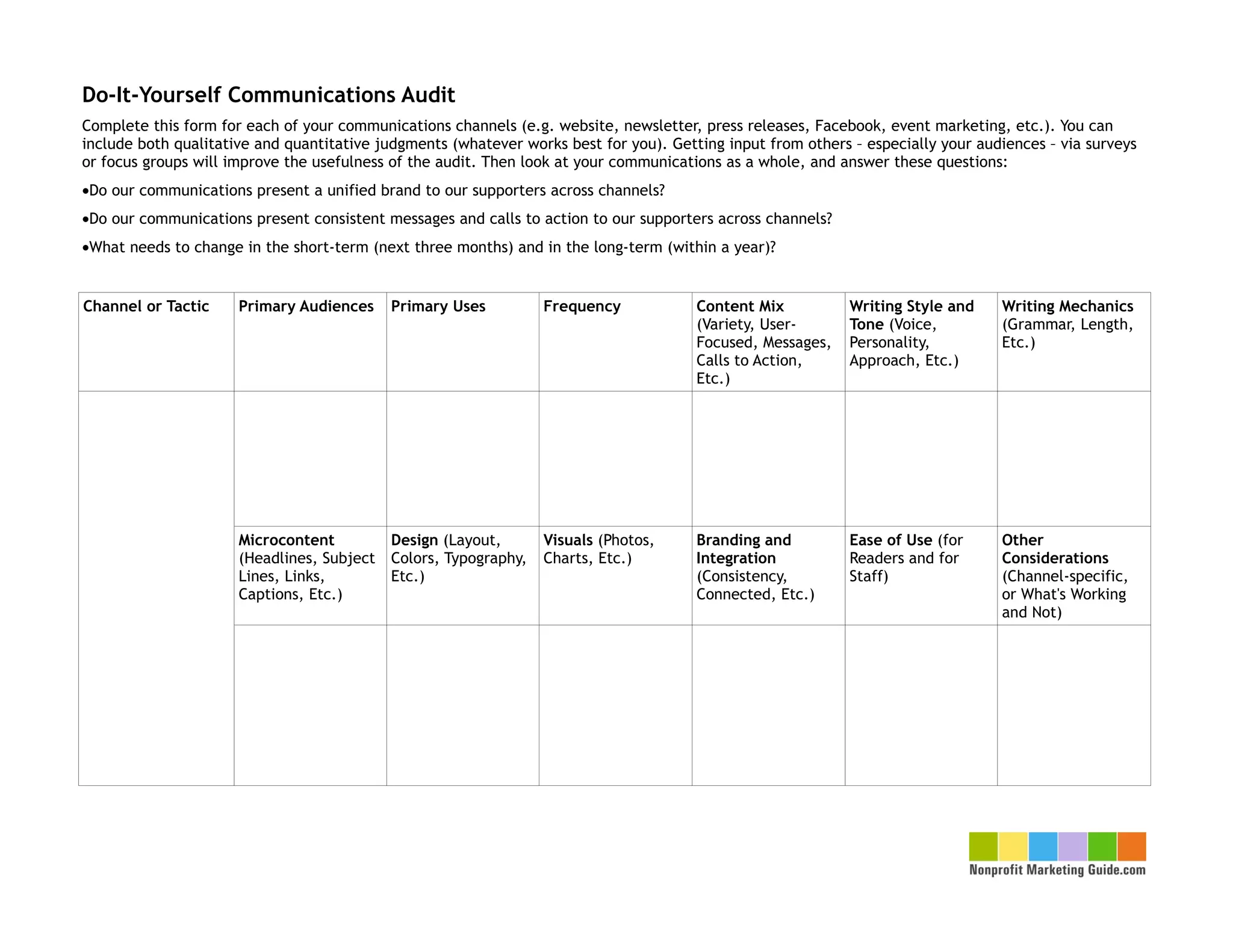 DIY Communications Audit Chart | DOC | Desktop Publishing | Computer ...
