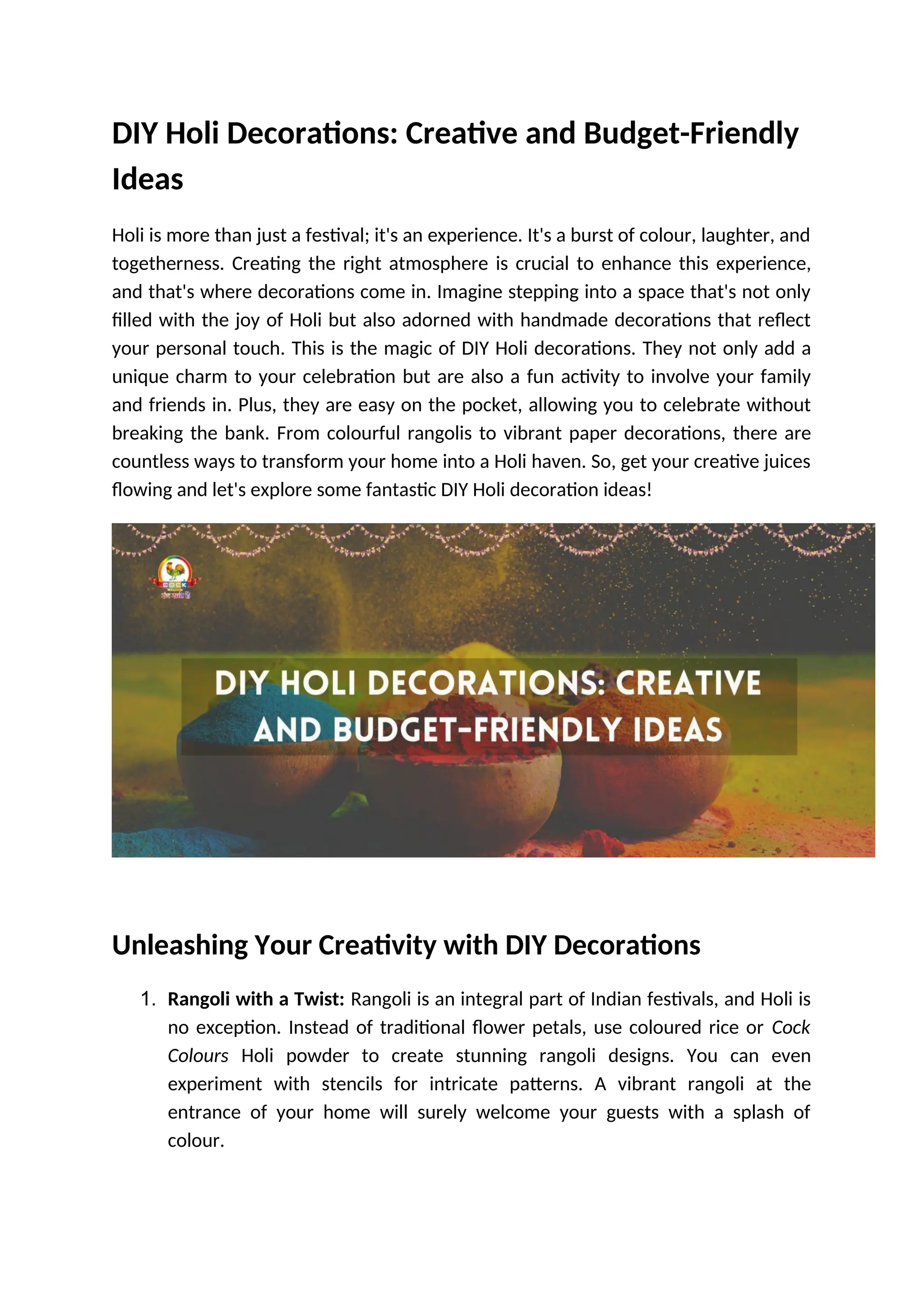 DIY Holi Decorations: Creative and Budget-Friendly Ideas | DOCX