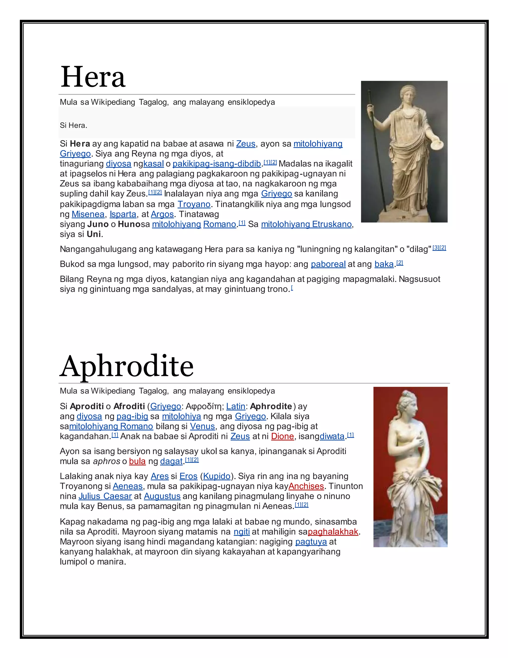 Mga Diyos at diyosa ng Greece | DOCX