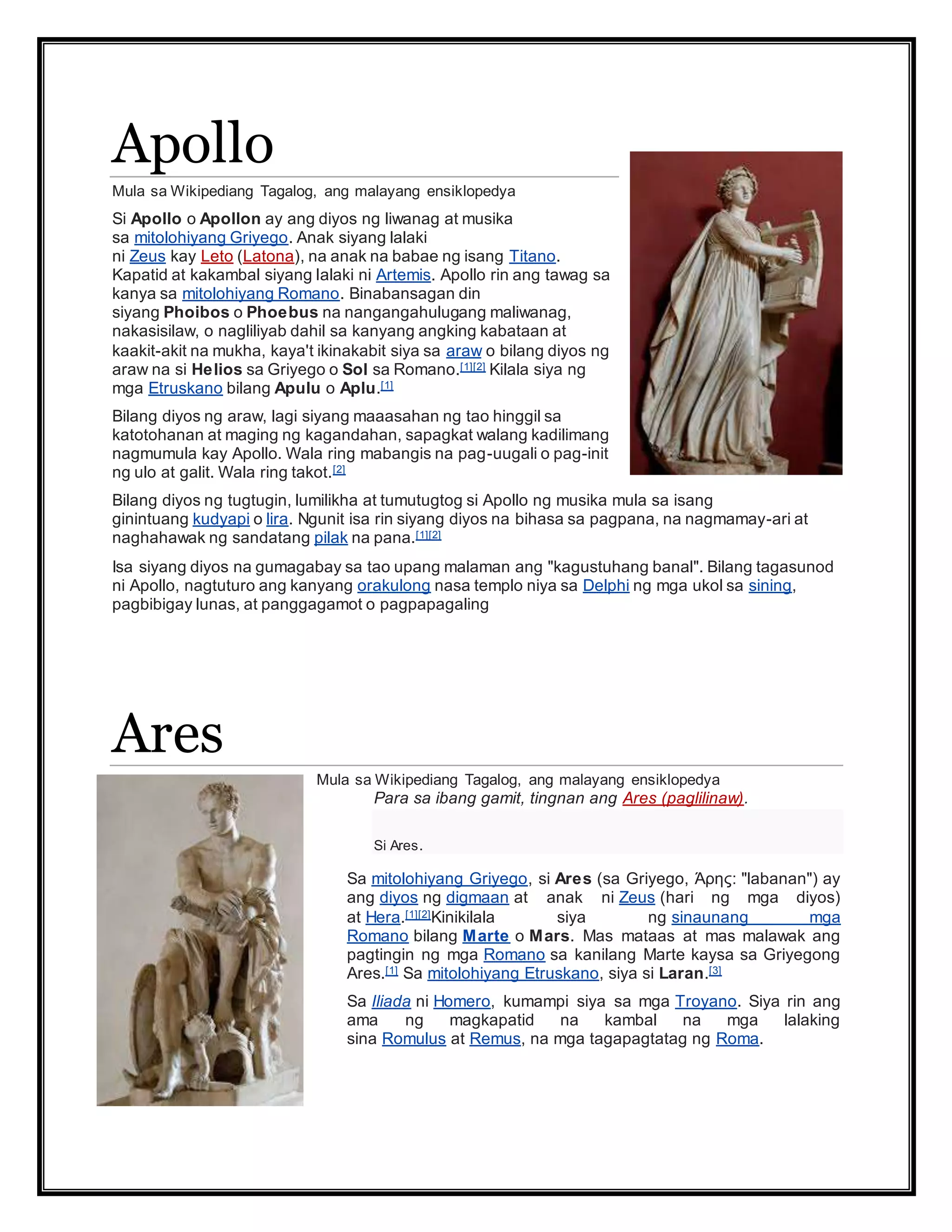 Mga Diyos at diyosa ng Greece | DOCX