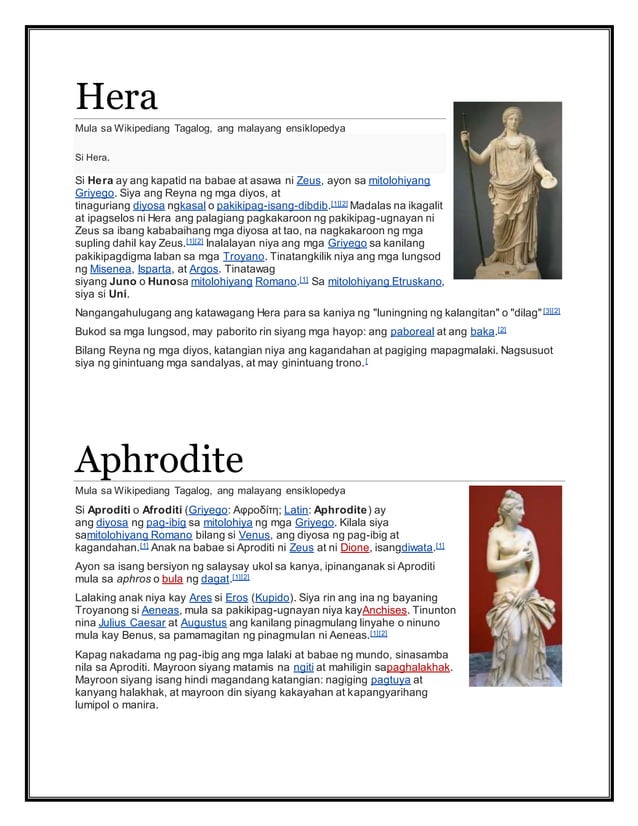 Mga Diyos at diyosa ng Greece | DOCX