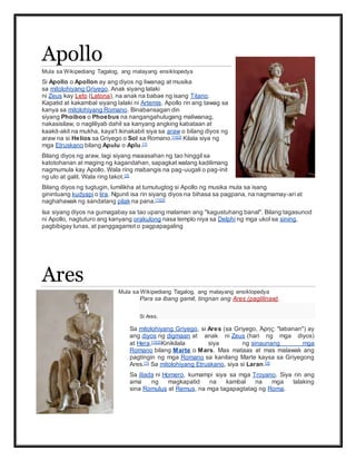 Mga Diyos at diyosa ng Greece | DOCX