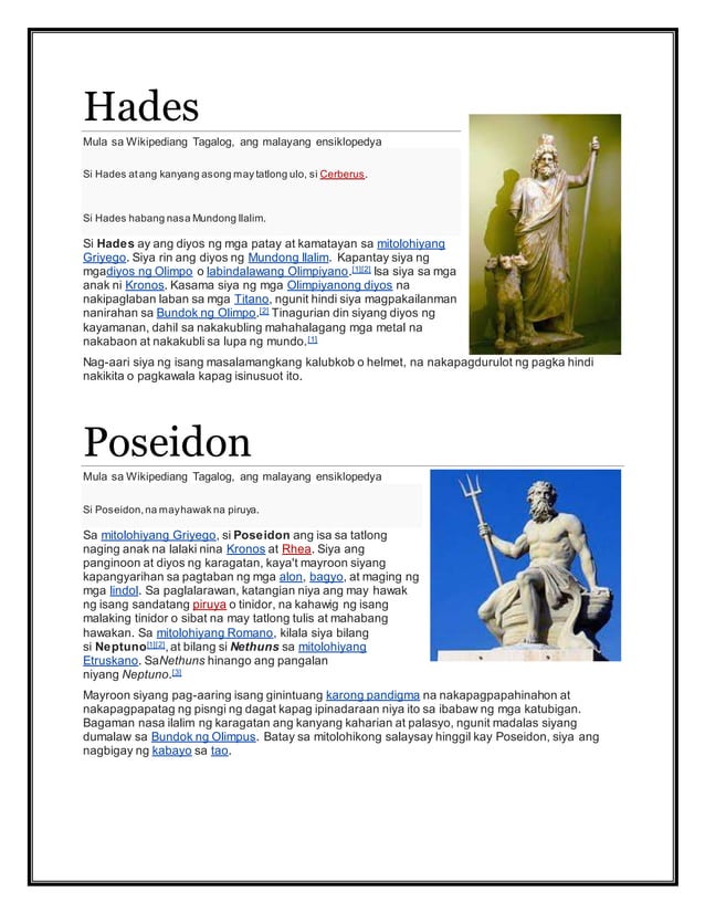 Mga Diyos at diyosa ng Greece | DOCX