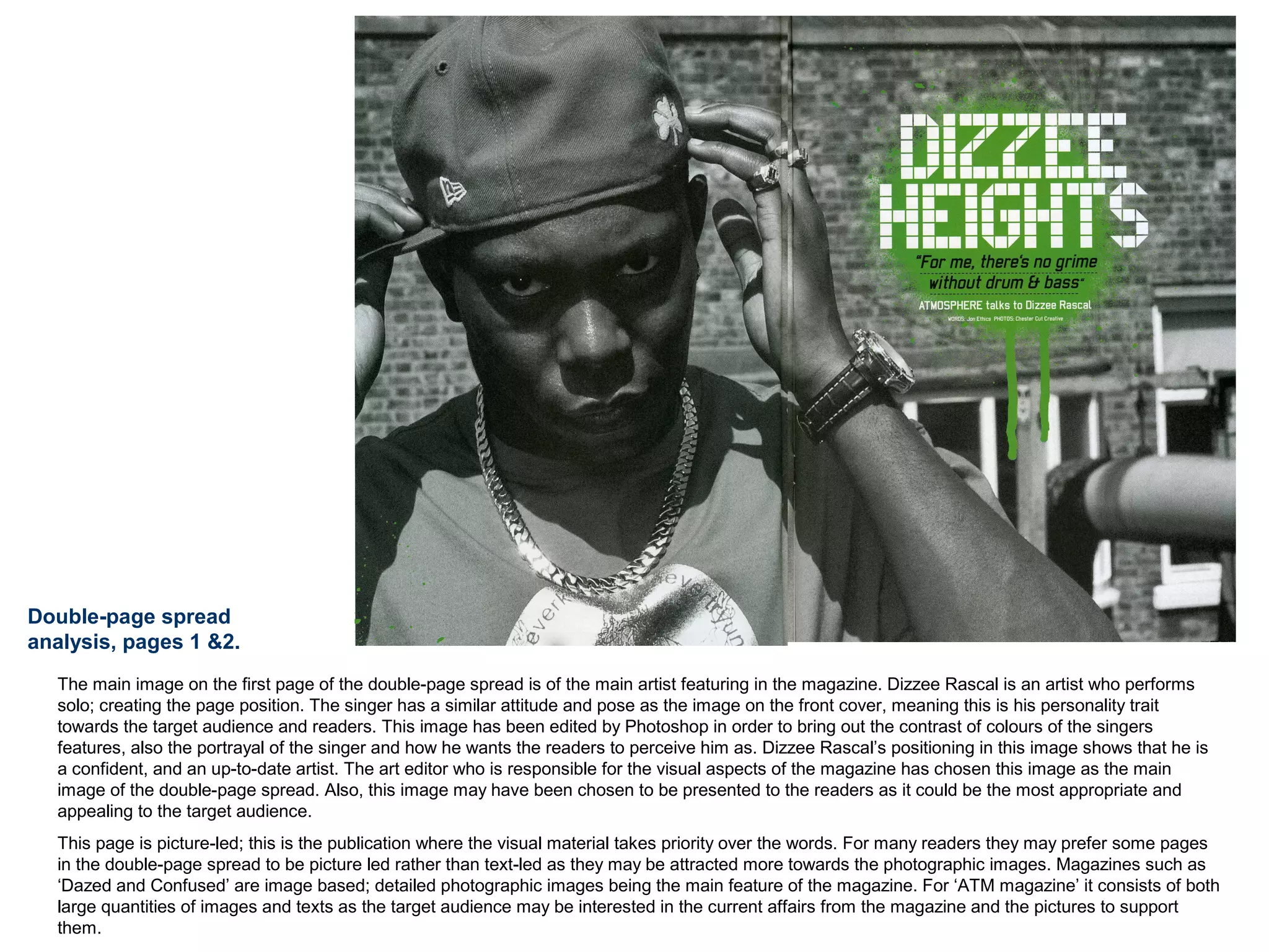 Dizzee rascal ATM double-page spread analysis, pages 1, 2 &3 | PPT
