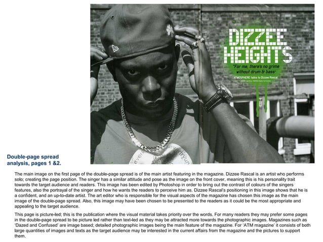 Dizzee rascal ATM double-page spread analysis, pages 1, 2 &3 | PPT