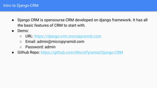 Custom web application development with Django for startups and Django-CRM intro | PPT