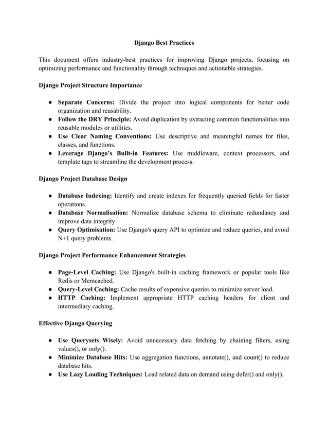 Django: Best Practices for Optimized Development and Deployment | PDF