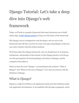 Django Tutorial_ Let’s take a deep dive into Django’s web framework.pdf