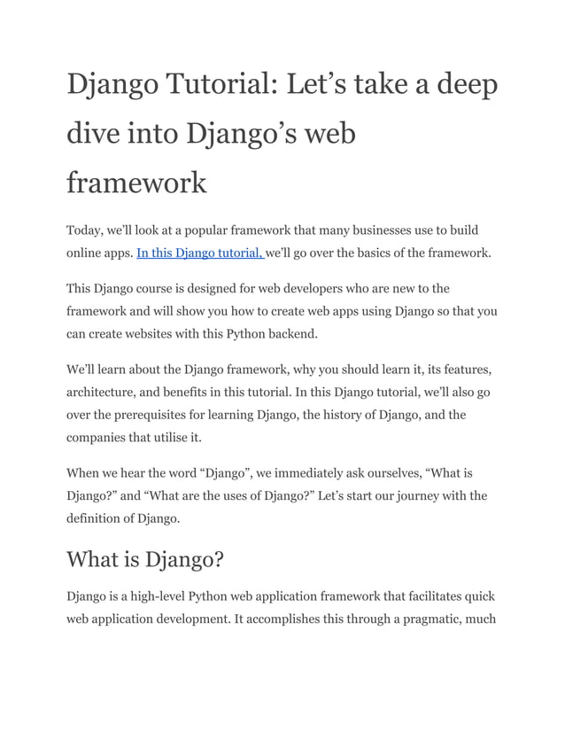 Django Tutorial Lets Take A Deep Dive Into Djangos Web Frameworkpdf