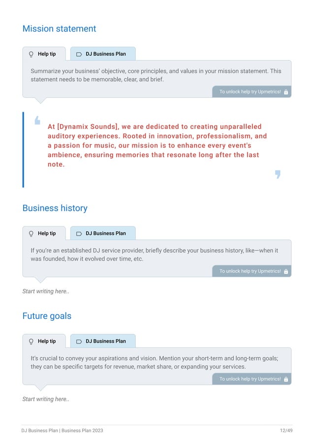 DJ business plan example | upmetrics ... | PDF