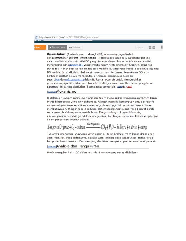 Dasar Kimia Analisa Analisa Oksigen Terlarut | DOCX
