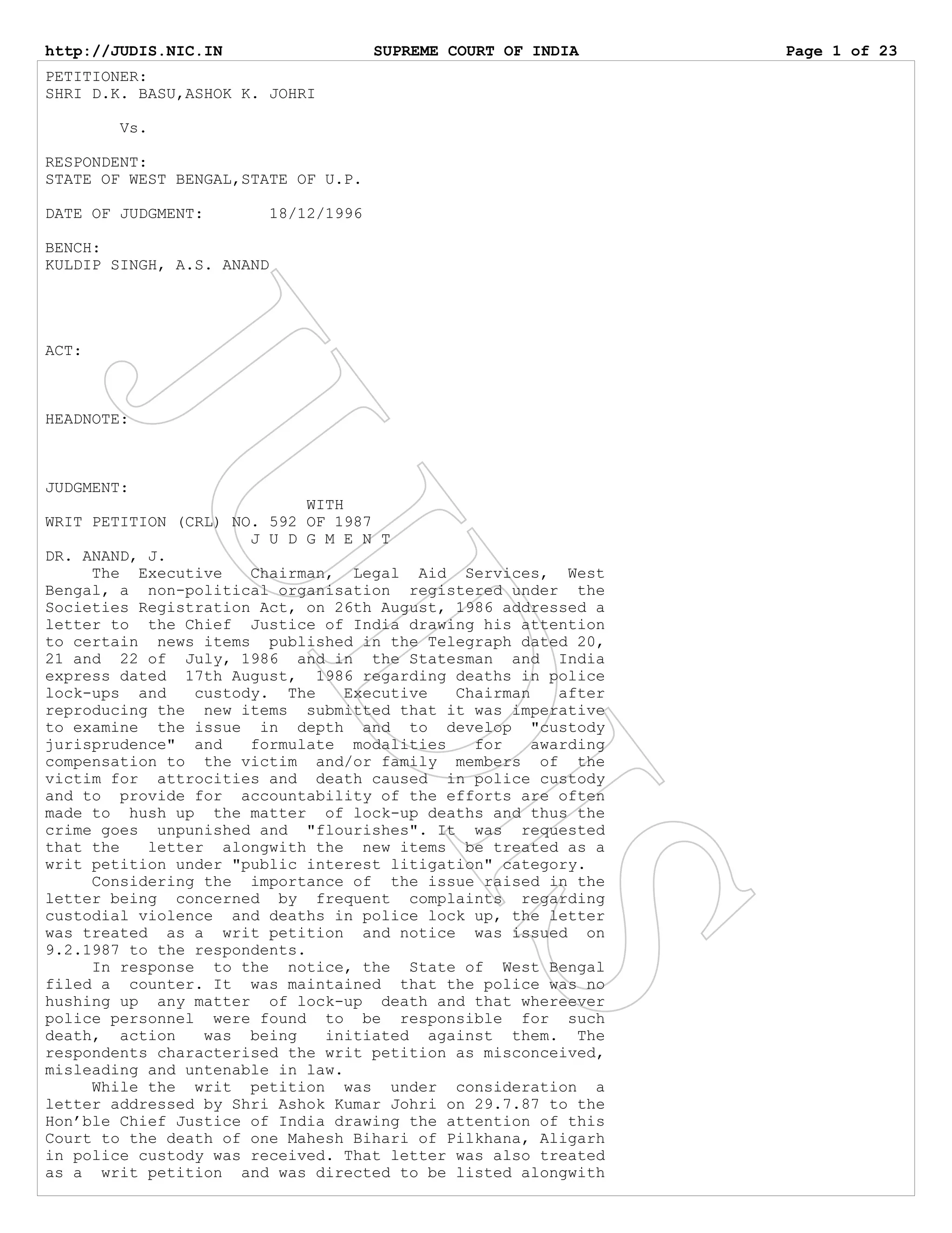 Dk basu main judgment 18121996 | PDF