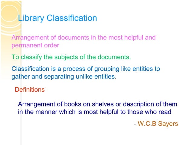 Library Classification | PPT | Biological Sciences | Science