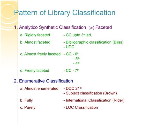 Library Classification | PPT | Biological Sciences | Science