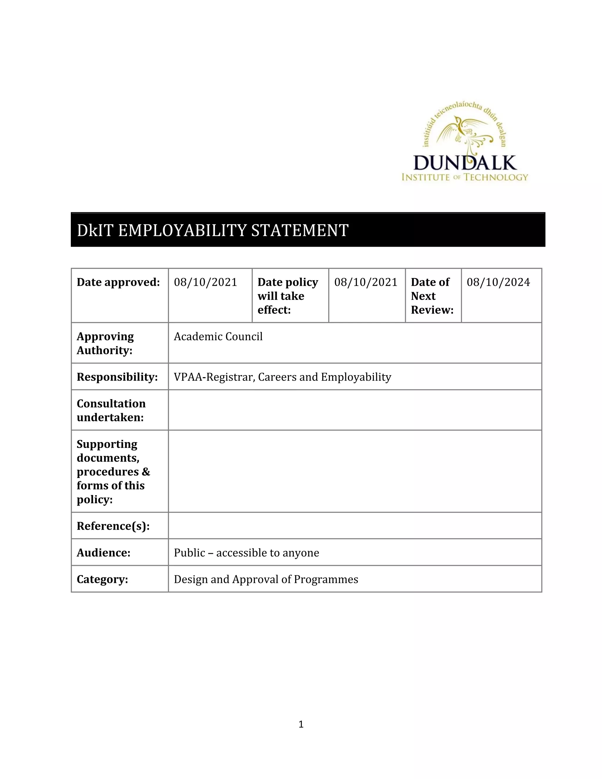 DkIT Employability Statement - Academic Policy | PDF