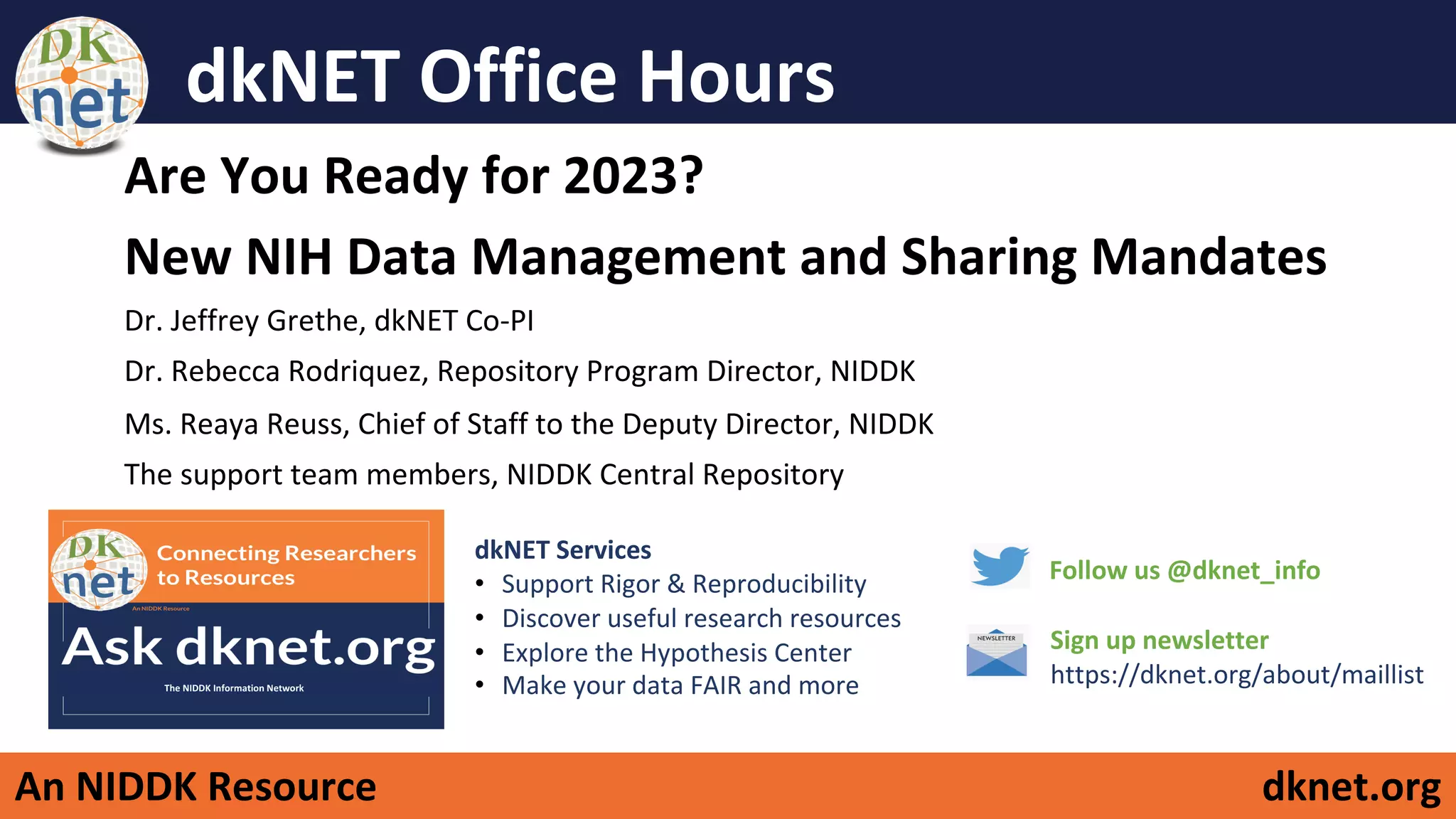 dkNET Office Hours - "Are You Ready for 2023: New NIH Data Management ...