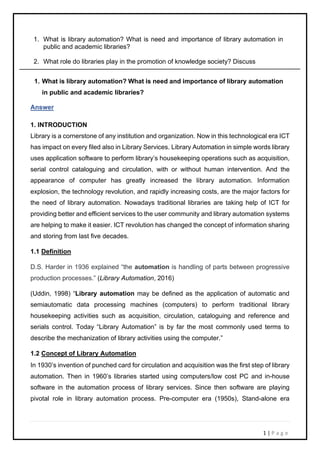 WHAT IS LIBRARY AUTOMATION? WHAT IS NEED AND IMPORTANCE OF LIBRARY ...
