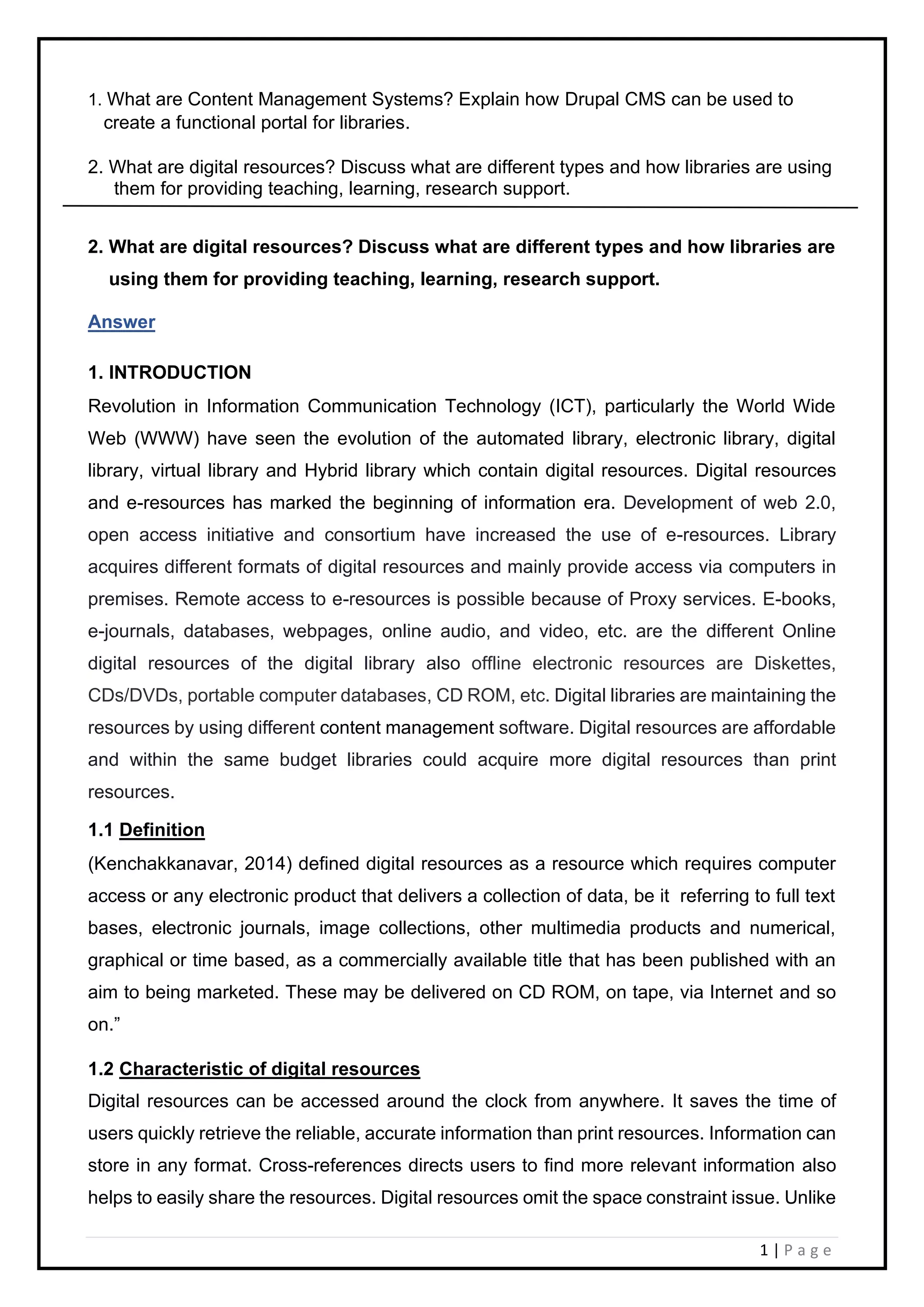 WHAT ARE DIGITAL RESOURCES? DISCUSS WHAT ARE DIFFERENT TYPES AND HOW ...