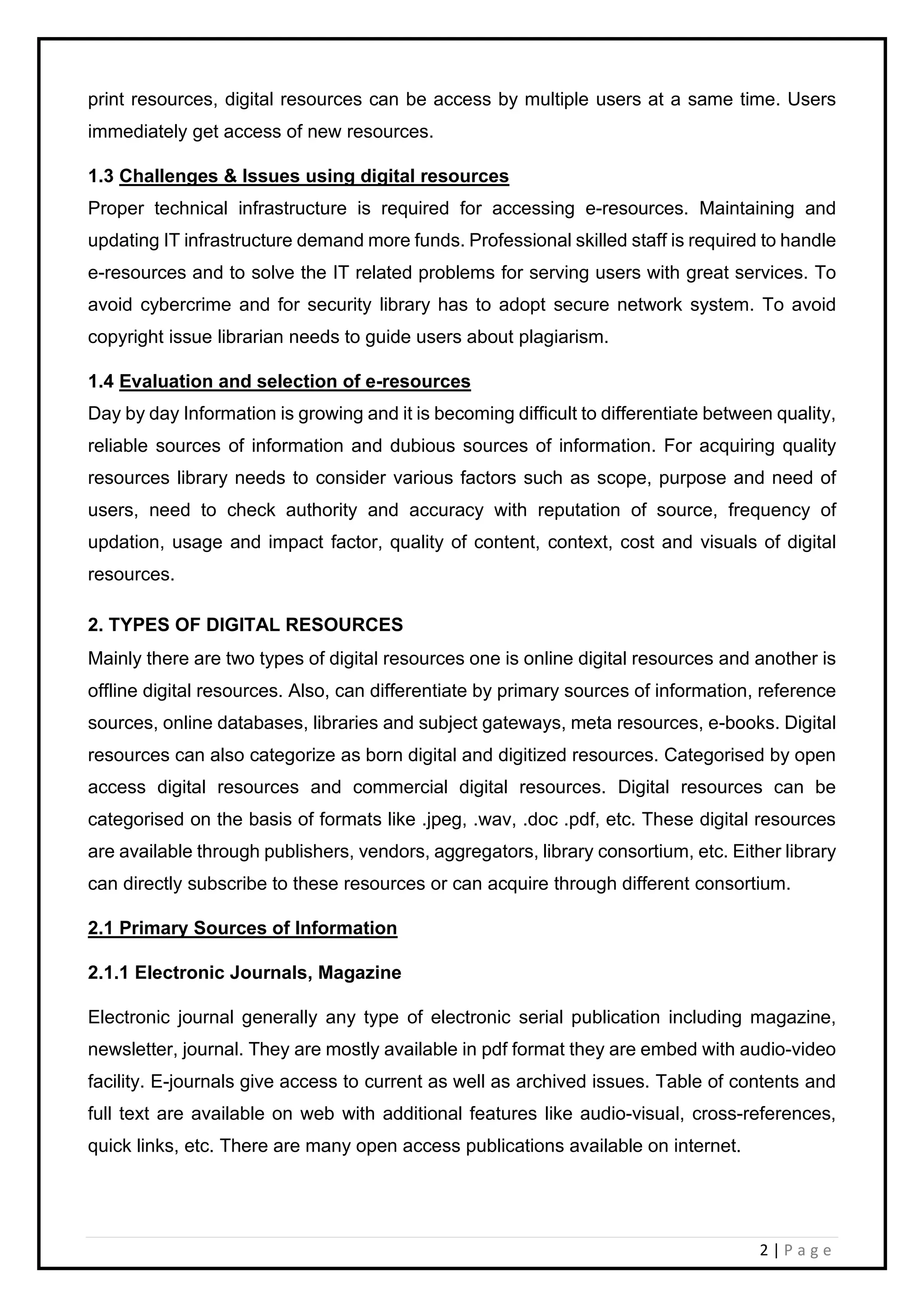 WHAT ARE DIGITAL RESOURCES? DISCUSS WHAT ARE DIFFERENT TYPES AND HOW ...