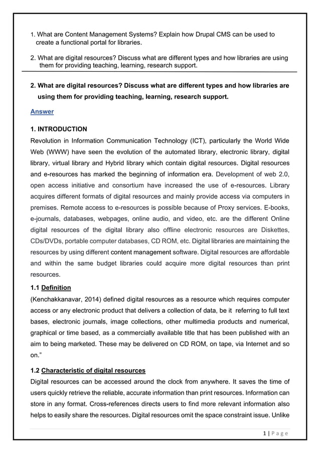 WHAT ARE DIGITAL RESOURCES? DISCUSS WHAT ARE DIFFERENT TYPES AND HOW ...