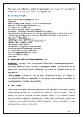 WHAT ARE METADATA STANDARDS? EXPLAIN DUBLIN CORE IN DETAIL. | PDF