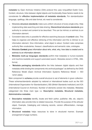 WHAT ARE METADATA STANDARDS? EXPLAIN DUBLIN CORE IN DETAIL. | PDF
