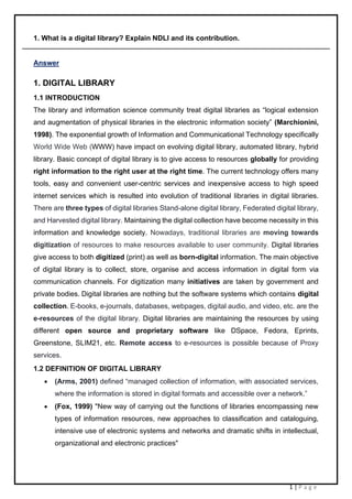 WHAT IS A DIGITAL LIBRARY? EXPLAIN NDLI AND ITS CONTRIBUTION. | PDF