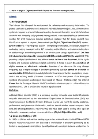 WHAT IS DIGITAL OBJECT IDENTIFIER? EXPLAIN ITS FEATURES AND OPERATION | PDF