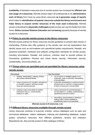 EXPLAIN REMOTE ACCESS TO LIBRARY RESOURCES? DESCRIBE ANY ONE SOFTWARE AVAILABLE FOR THE SAME. | PDF