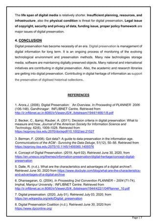 WHAT IS DIGITAL PRESERVATION? DISCUSS ITS SIGNIFICANCE IN TODAY’S ...