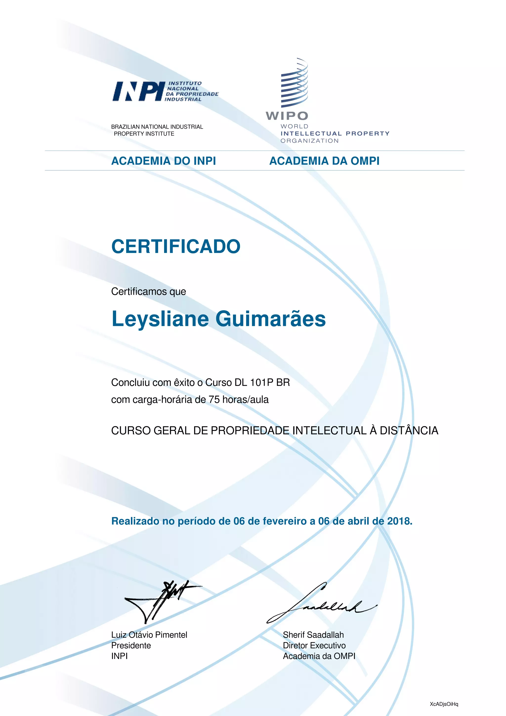 INPI - Instituto de Marcas e Patentes - DL101 PBR18S1 | PDF