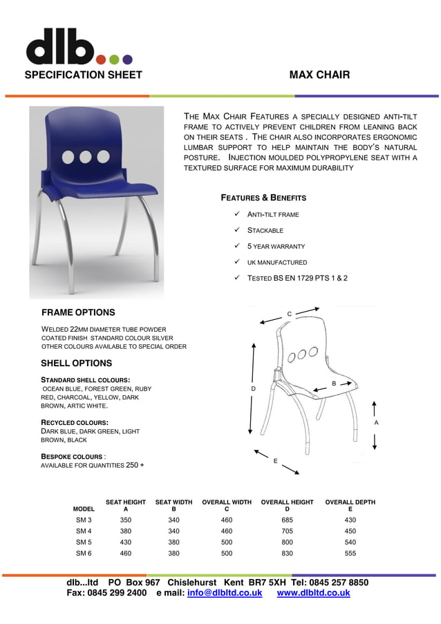 Dlb specification max chair dlb: Designing and Supplying School Chairs ...