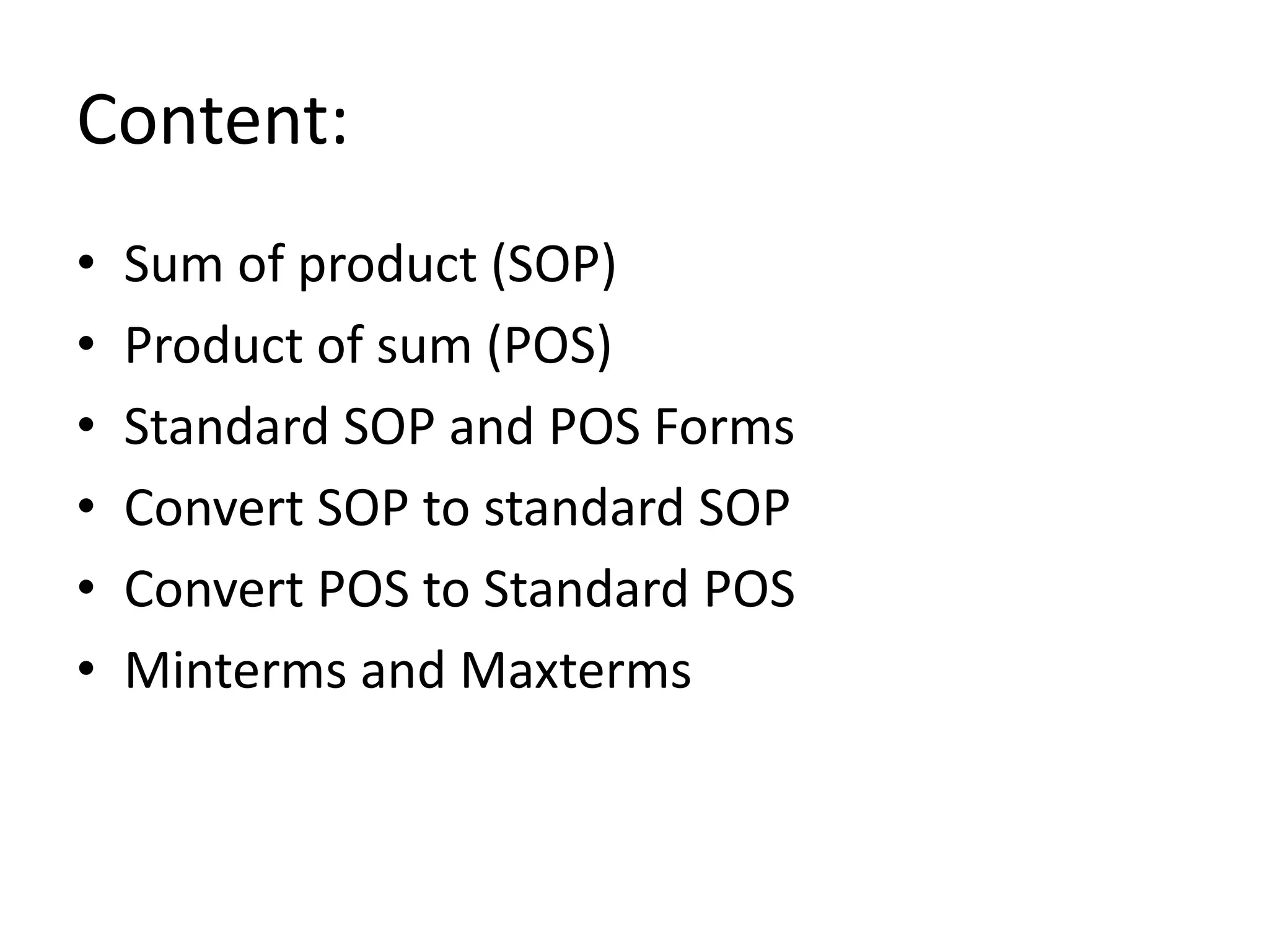 SOP POS, Minterm and Maxterm | PPTX