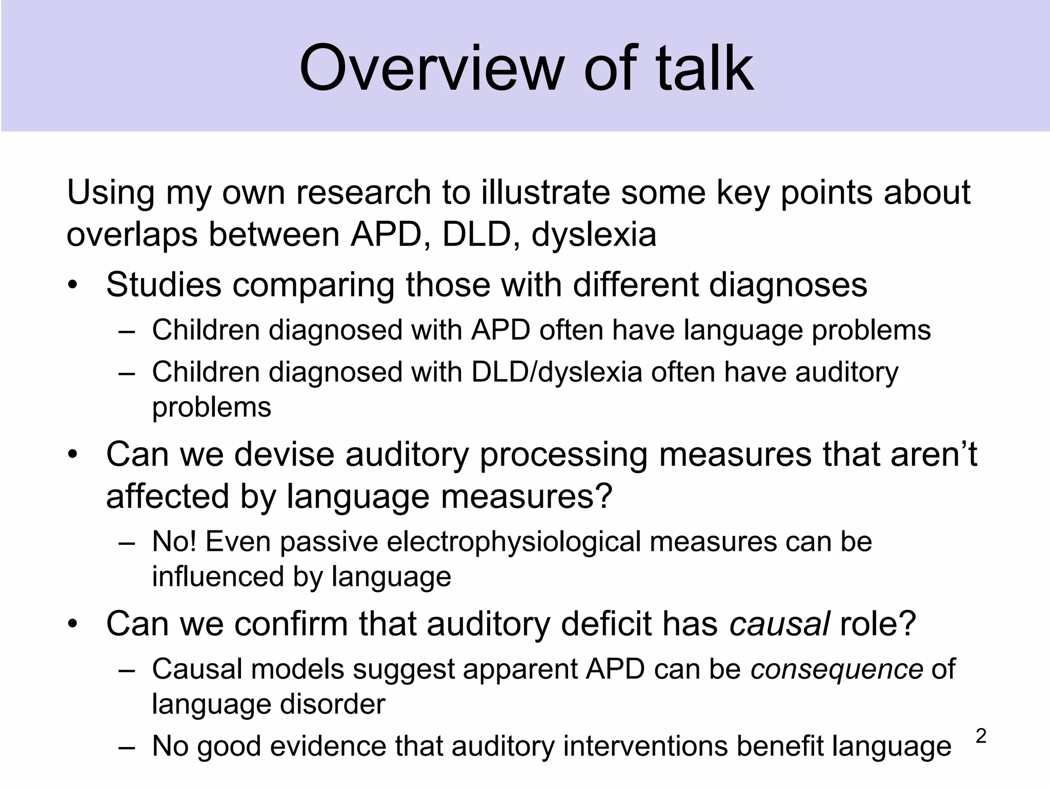 Developmental language disorder and auditory processing disorder: Same ...
