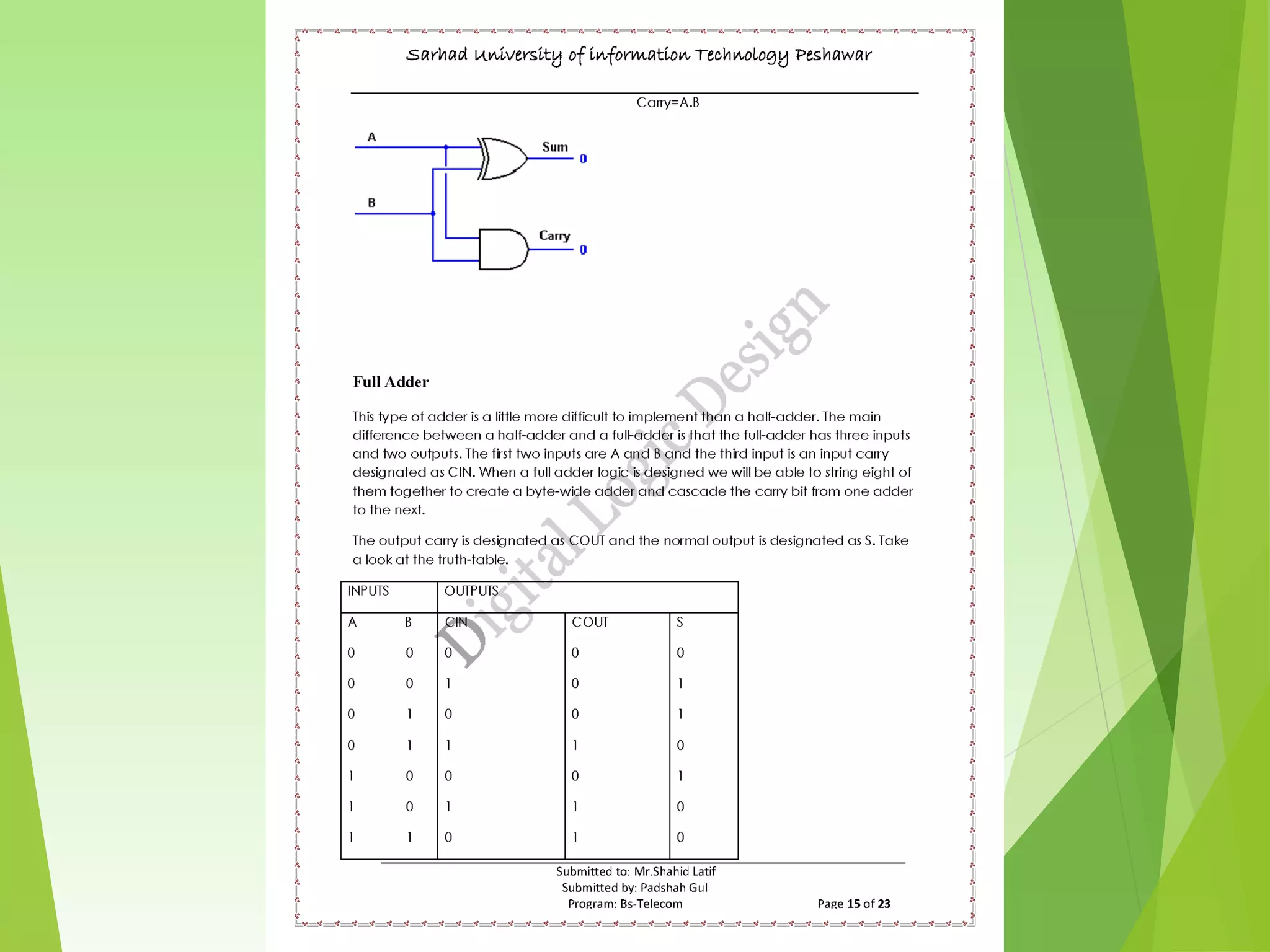 DLD Practical Lab Work | PPT
