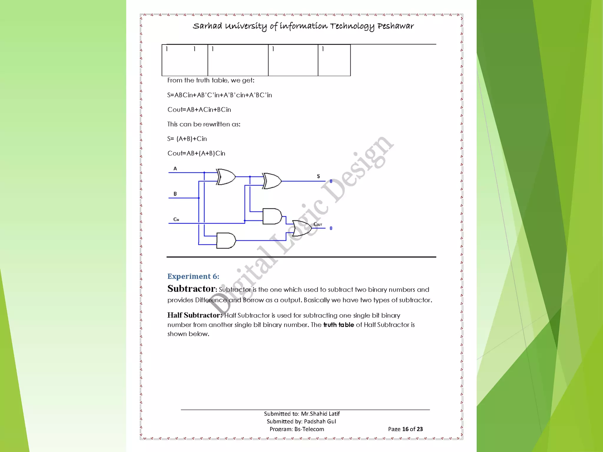 DLD Practical Lab Work | PPT