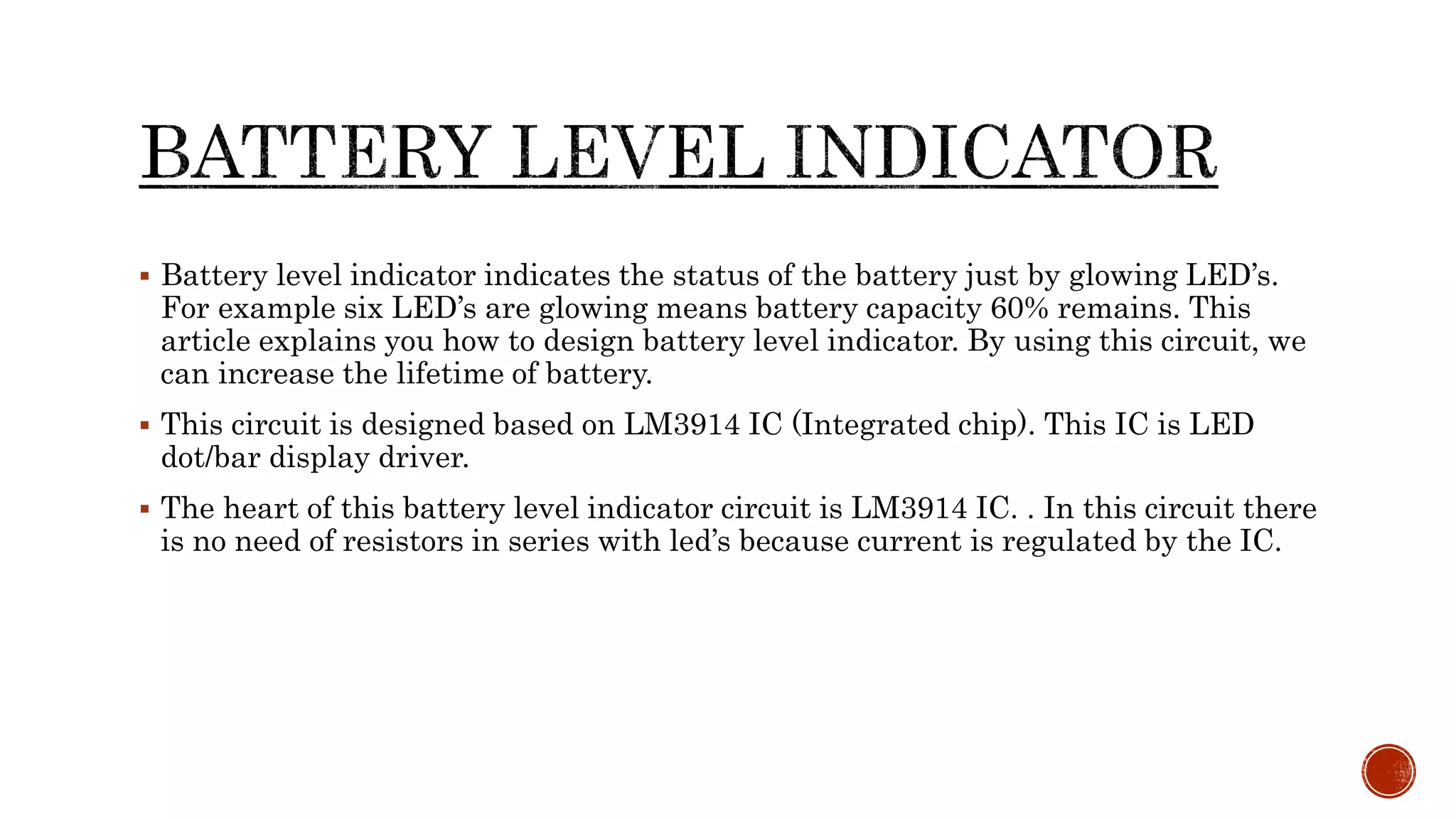 Report of Battery Level Indicator Circuit | PPTX