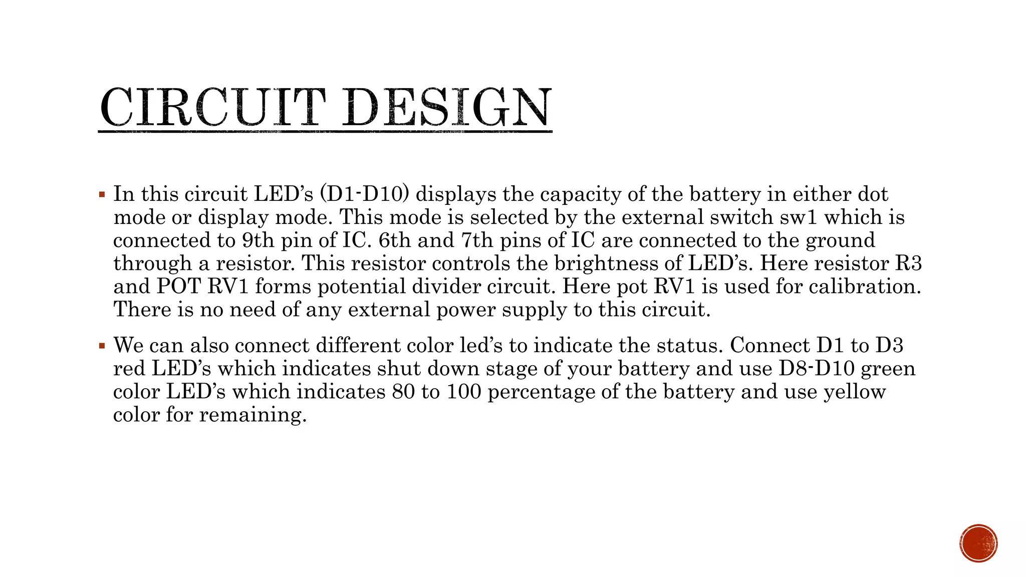 Report of Battery Level Indicator Circuit | PPTX