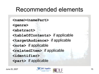 DLF Aquifer MODS Implementation Guidelines | PPT | Databases | Computer Software and Applications