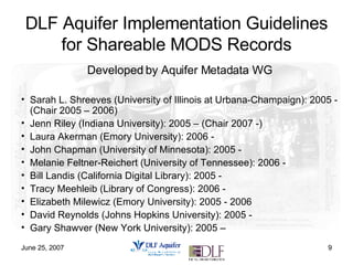 DLF Aquifer MODS Implementation Guidelines | PPT | Databases | Computer Software and Applications