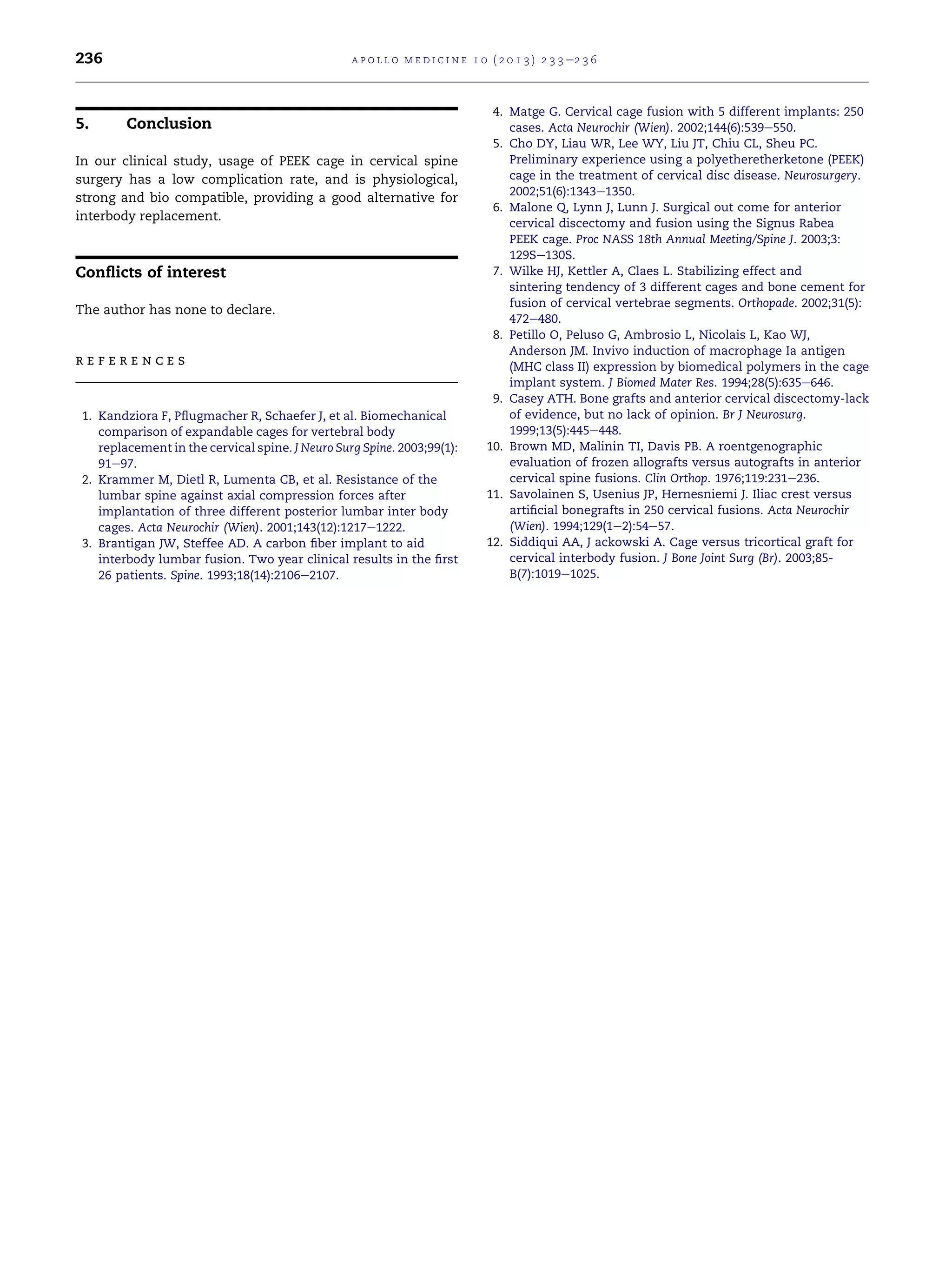 Polyetheretherketone (PEEK) cages for cervical interbody replacement | PDF