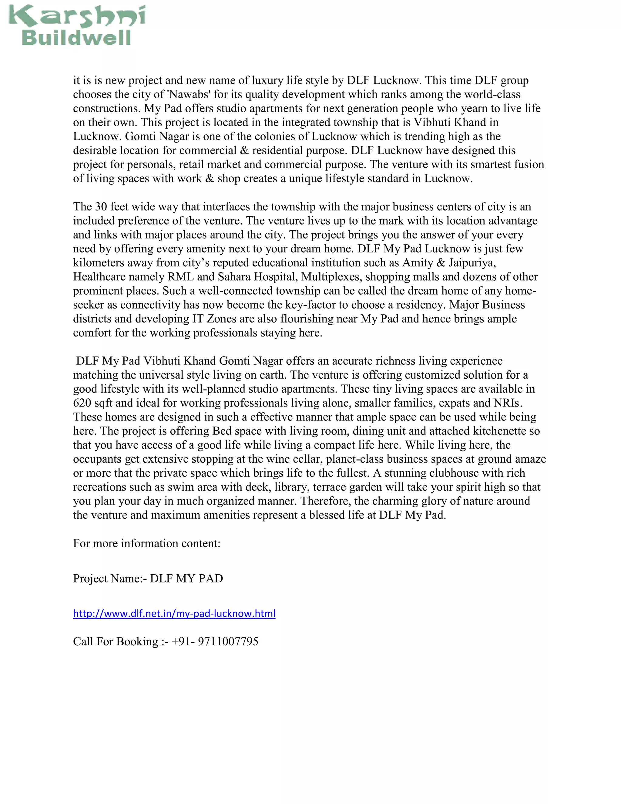 Dlf my pad gomti nagar lucknow | PDF