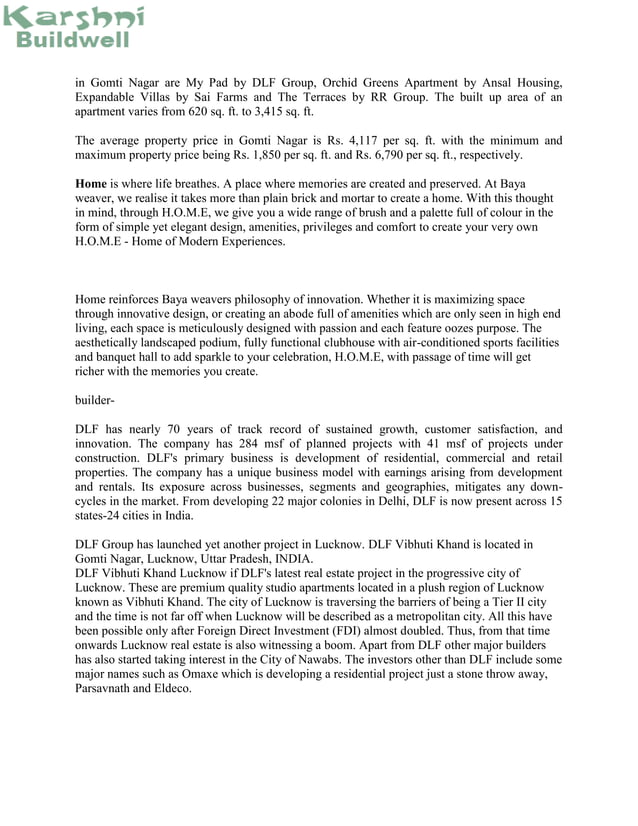 Dlf my pad gomti nagar lucknow | PDF