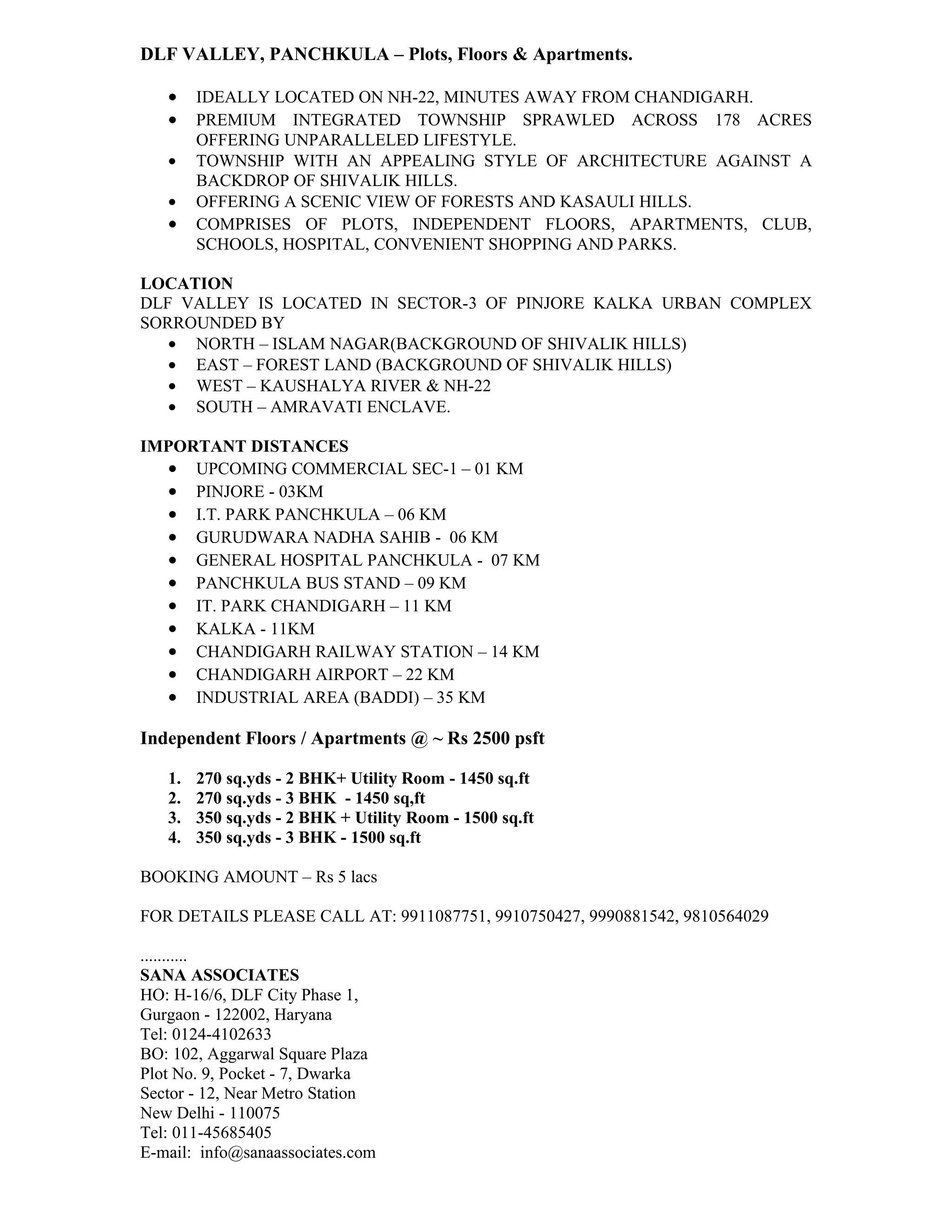 DLF VALLEY, PANCHKULA – Plots, Floors & Apartments. | DOC