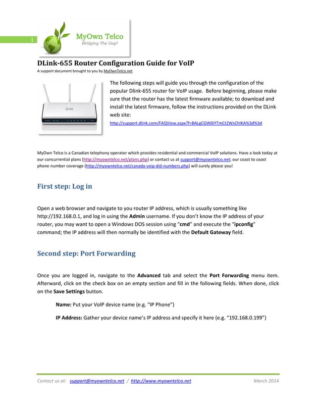 DLink-655 Router Configuration Guide for VoIP | PDF | Computer Networking | Computing