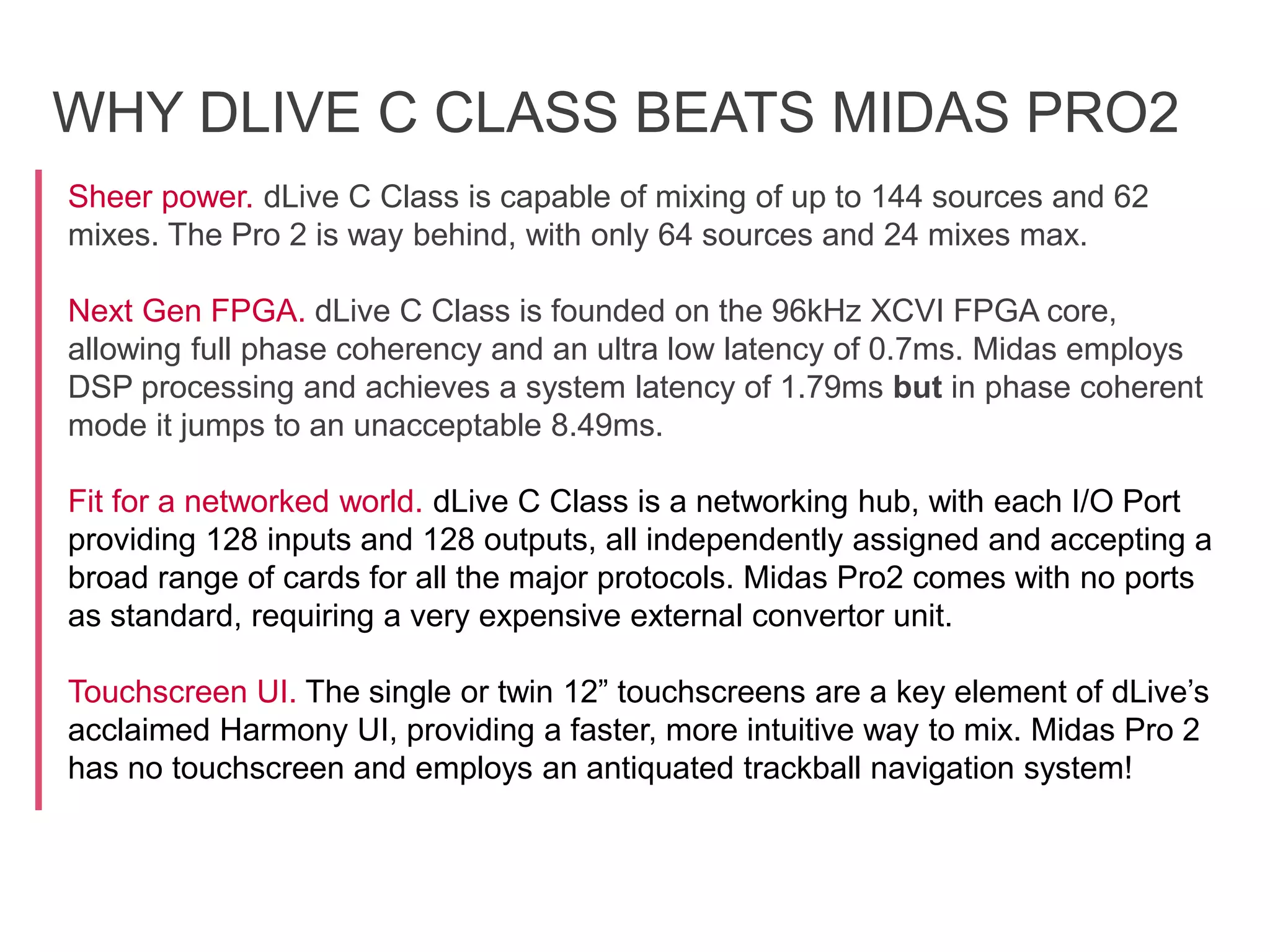 dLive C Class Positioning.pptx | Digital Audio | Computer Software and Applications