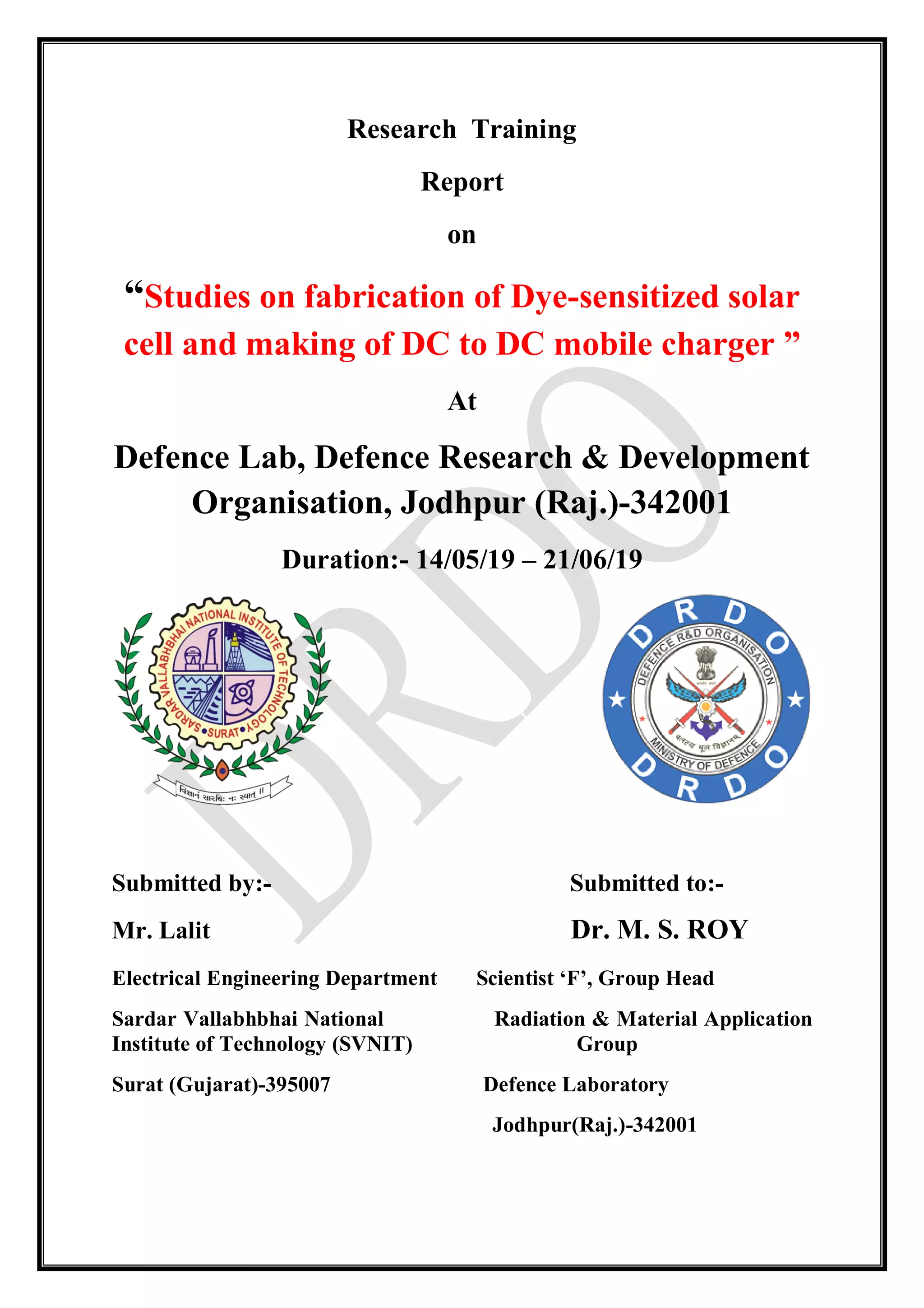 DRDO Summer internship Report,Defence lab jodhpur summer internship report,drdo training report ...