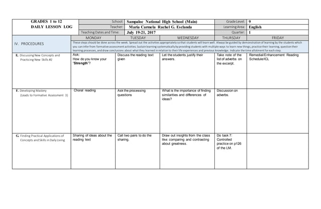 dll-1st-quarter-english-9.docx | Educational Assessment | Education