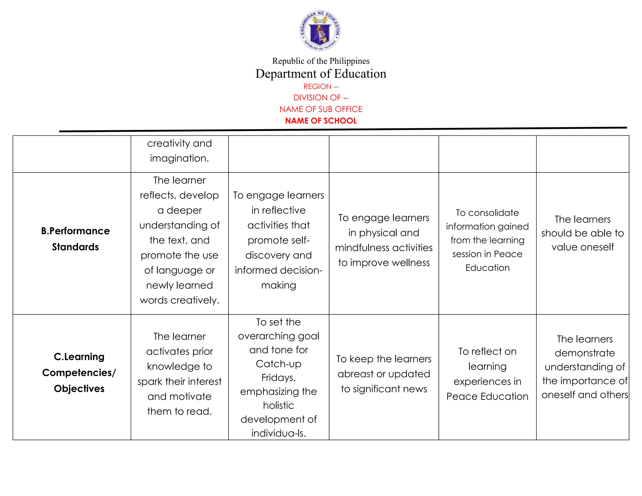 DLL-CATCH-UP-FRIDAY-WEEK 7a. a reference for Grade 6 teachers | DOCX