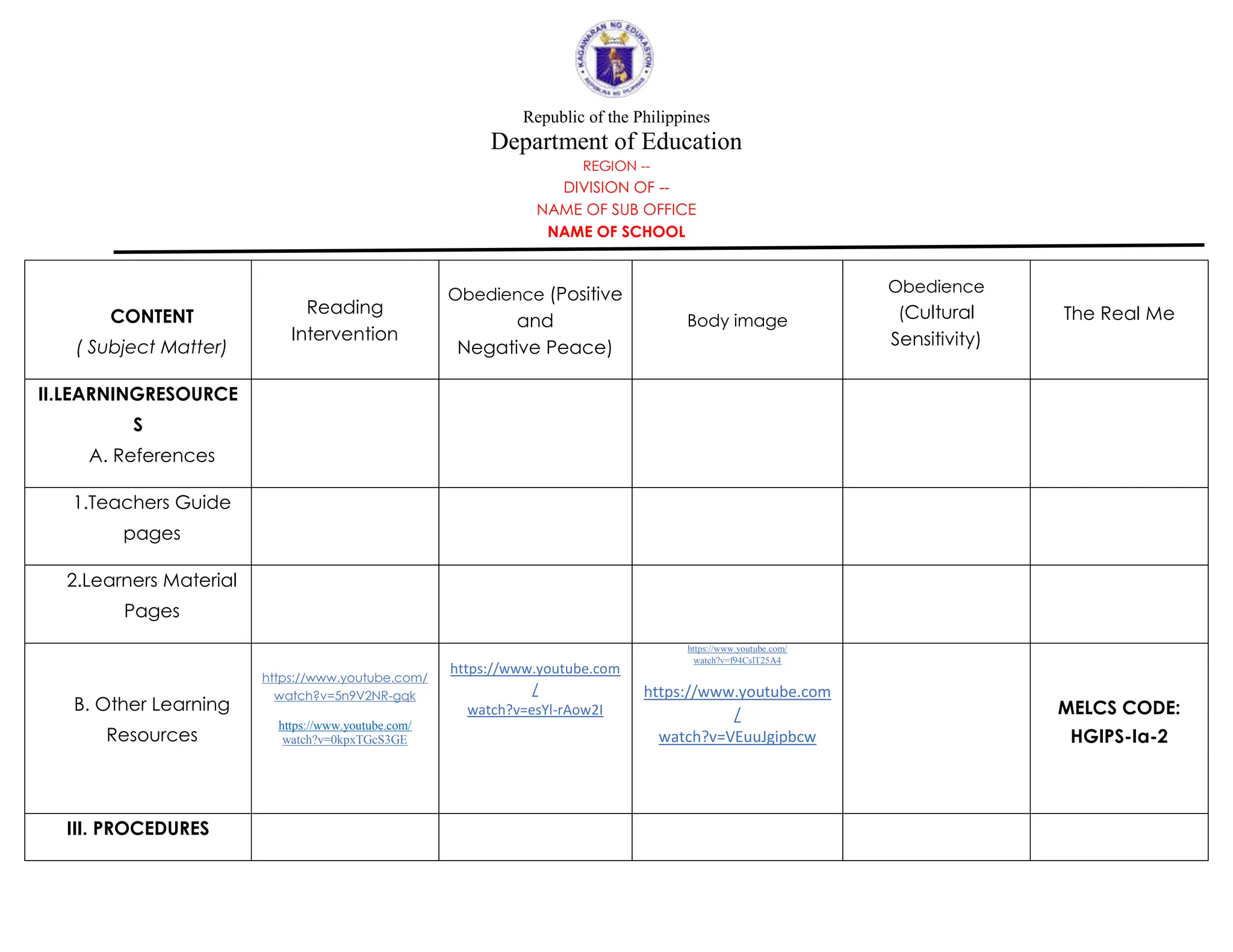 DLL-CATCH-UP-FRIDAY-WEEK 7a. a reference for Grade 6 teachers | DOCX